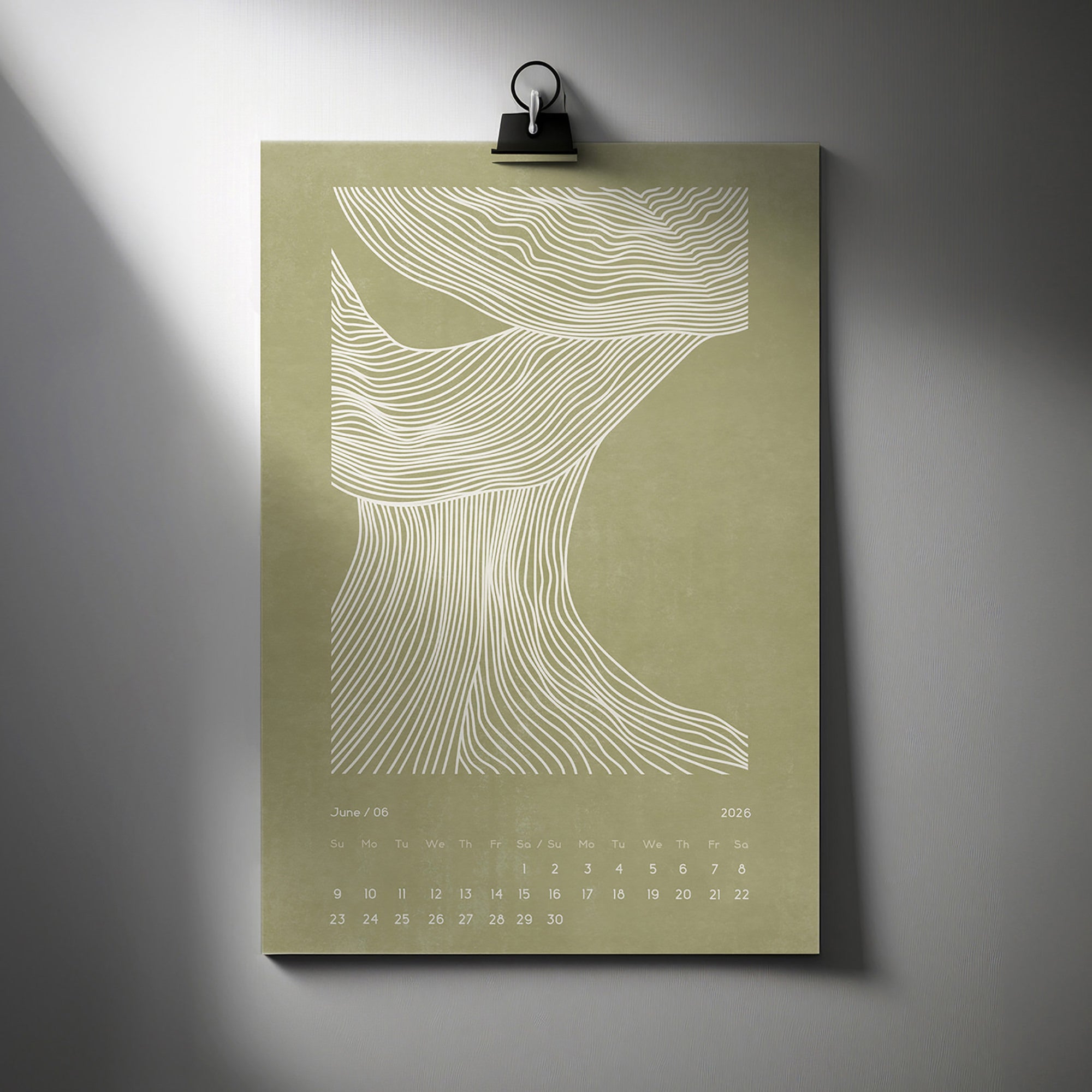 Abstract monthly printable calendar 2026 Minimalist lines natural illu ...